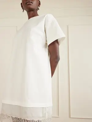 Staud Grier Silk And Lace-trimmed Cotton-jersey Mini Dress - Neutrals