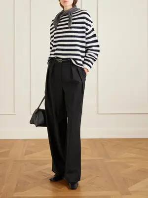 ALLUDE Striped Cotton And Cashmere-blend Sweater