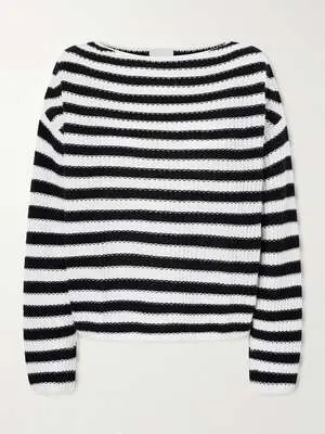 ALLUDE Striped Cotton And Cashmere-blend Sweater