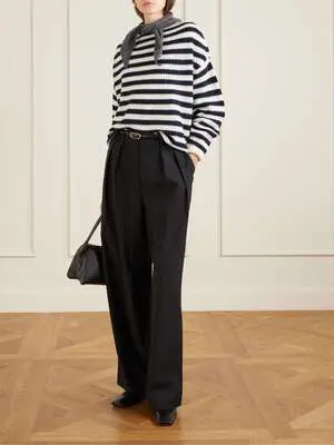 ALLUDE Striped Cotton And Cashmere-blend Sweater