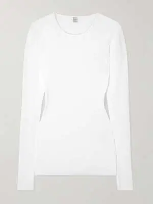 ALLUDE Striped Cotton And Cashmere-blend Sweater
