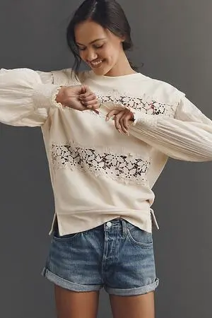Anthropologie Floral Cutwork Pullover - Cream