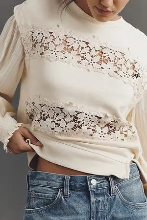 Anthropologie Floral Cutwork Pullover