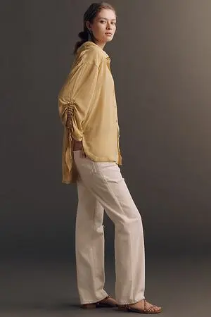 PILCRO Cinched-sleeve Buttondown Top - Misted Yellow