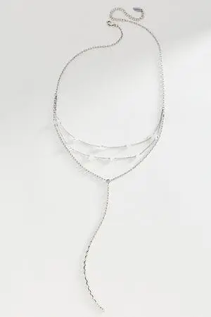 Anthropologie Delicate Layered Lariat Necklace - Silver