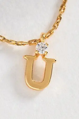 Anthropologie Crystal Initial Pendant Necklace - U