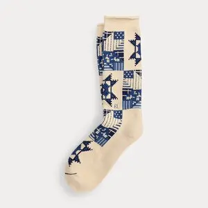 Ralph Lauren Patchwork-motif Cotton-blend Crew Socks - Cream