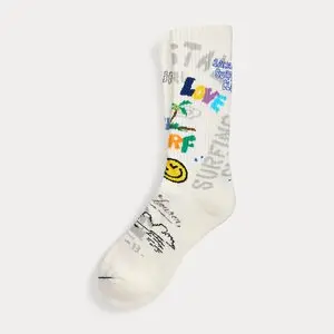 Ralph Lauren Peace Love Surf Mismatched Crew Socks - Cream