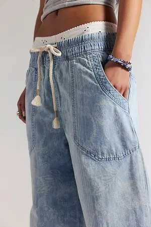 Free People We The Free Printed Wide Leg Jeans - Waterfall Combo