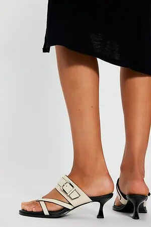 Free People Belted Kitten Heel Sandals - Bone Leather