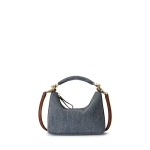 Ralph Lauren Washed Denim Blaike Shoulder Bag - Blue/lauren Tan