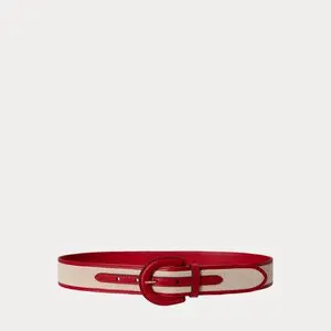 Ralph Lauren Crescent-buckle Wide Belt - Natural/canvas/festive Red