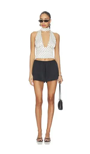 Majorelle Marina Polka Dot Halter Top - Black