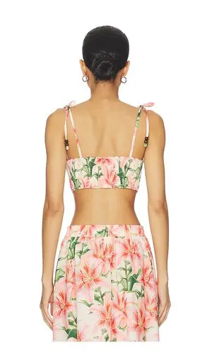 Peixoto Esti Top Floral Print Cropped Top With Tie Shoulder Straps - Pink