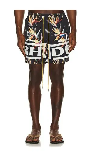 Rhude Regatta Club Hawaiian Swim Shorts - Black
