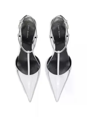 Tory Burch Gigi T-strap Wedge Sandals - Silver