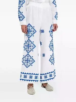 Greek Archaic Kori Printed Trousers With Elastic Waistband - White