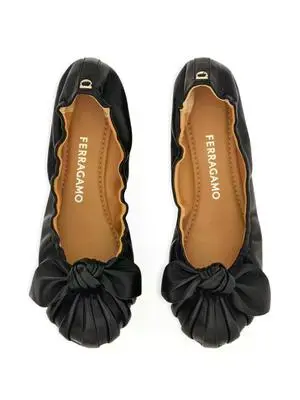 FERRAGAMO Bow Embellished Ballet Flat - Black