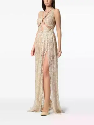 Philipp Plein Lace Maxi Dress With Cut-out Detail - Neutrals
