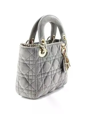 Dior Lady Chain Bag Cannage Quilt Velvet Mini Shoulder Bag - Grey