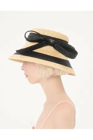 Valentino Garavani Vlogo Signature Straw Bucket Hat - Black