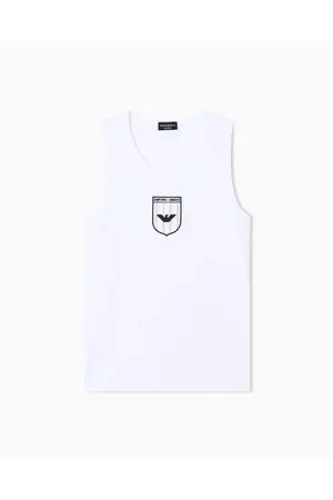 Emporio Armani Interlock Jersey Tank Top With Icon Embroidery - White