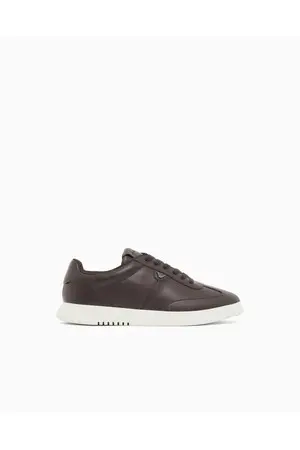 Emporio Armani Leather Sneakers With Eagle Plate - Red