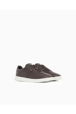 Emporio Armani Leather Sneakers With Eagle Plate - Red