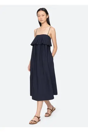 Sea Lois Twill Tank Midi Dress - Black