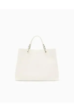 Emporio Armani Nappa Leather Medium Shopper Bag - White