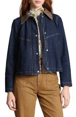 Avec Les Filles Stretch Denim Cape Jacket