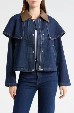 Avec Les Filles Stretch Denim Cape Jacket