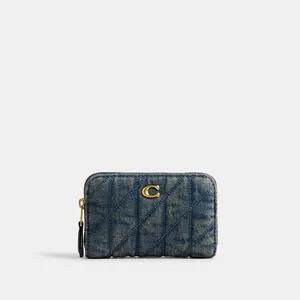 COACH Essential Small Zip Around Card Case In Regenerative Cotton Denim With Quilting - Brass/dark Indigo