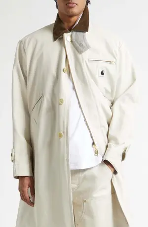 Sacai X Carhartt Wip Duck Canvas Balmacaan Coat - Ivory