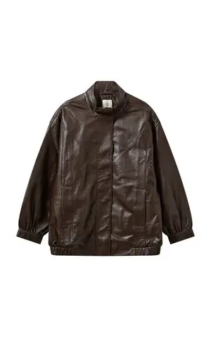 THE GARMENT Relaxed Leather Bomber Jacket - Brown
