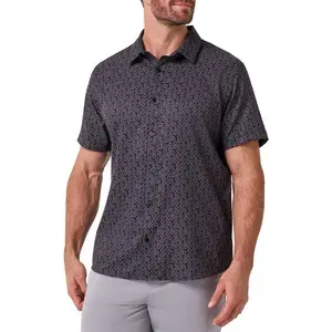 Travis Mathew Techwoven Sunlight Floral Short Sleeve Performance Button-up Shirt - Black