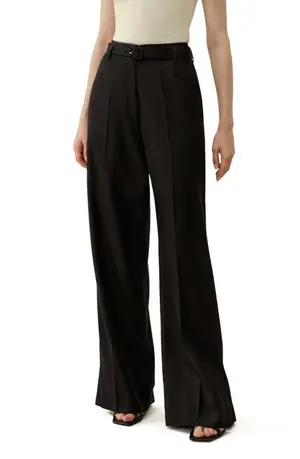 Lilysilk Silk-wool Blend High-waisted Wide-leg Pants - Black