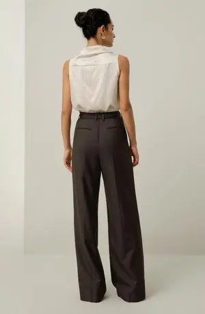Lilysilk Silk-wool Blend High-waisted Wide-leg Pants - Chestnut