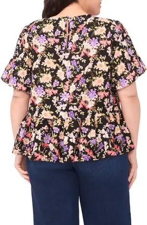 CECE DUPRAZ Floral Puff Sleeve Peplum Top