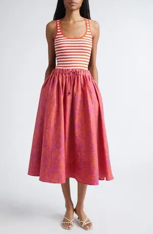 Max Mara Berlina Jacquard Cotton & Silk Midi Skirt - Coral