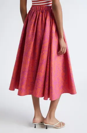 Max Mara Berlina Jacquard Cotton & Silk Midi Skirt - Coral