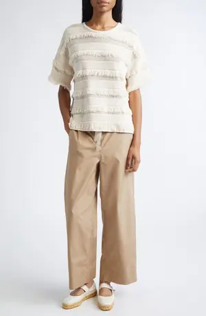 Max Mara Drawstring Crop Wide Leg Cotton Trousers - Desert