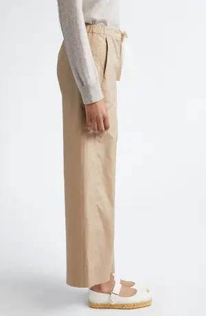 Max Mara Drawstring Crop Wide Leg Cotton Trousers - Desert