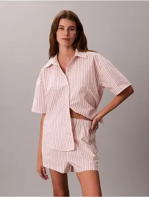 Calvin Klein Cotton Poplin Shorts - Aurora Stripe Peach Bliss