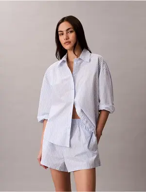 Calvin Klein Cotton Poplin Shorts - Sera Stripe Blue Descent