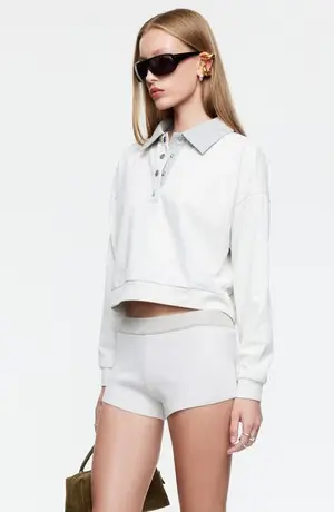 Lioness Cropped Half Snap Placket Sweater