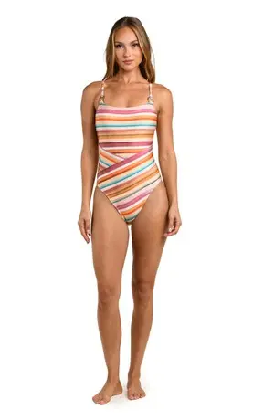 L'Agence Remi Watercolor Stripe One-piece Swimsuit - Pink Multi