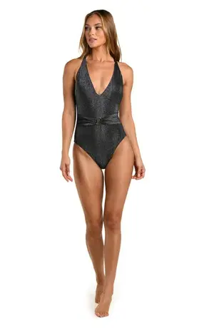 L'Agence Lisa Sparkle Plunge One-piece Swimsuit - Black