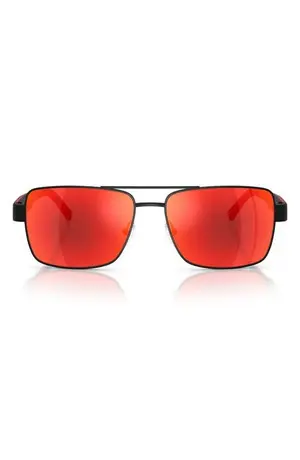 SCUDERIA FERRARI 59mm Rectangle Sunglasses - Black Matte/dark Mirror Red