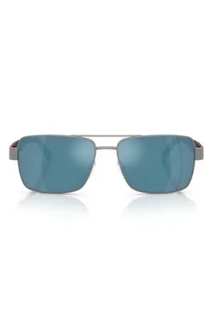 SCUDERIA FERRARI 59mm Rectangle Sunglasses - Matte Gunmetal/mirror Blue